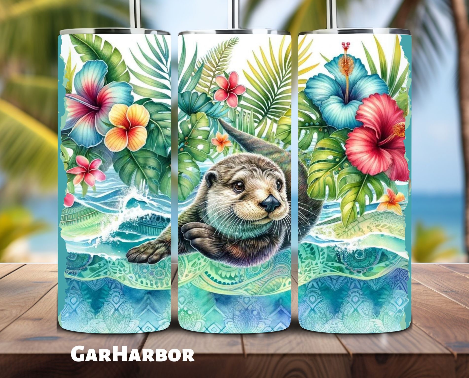 Sea Otter Tumbler Wrap, Sublimation Design Templates, Straight Png ...