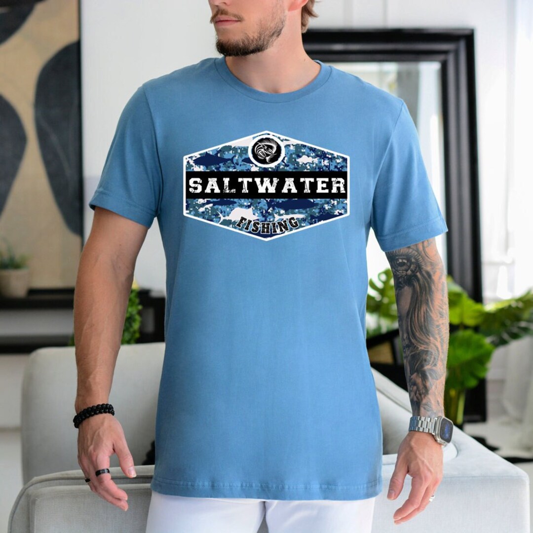 Saltwater Fishing Camo Tee Bella Canvas 3001 Shirt Deep Sea Fishing Tee ...