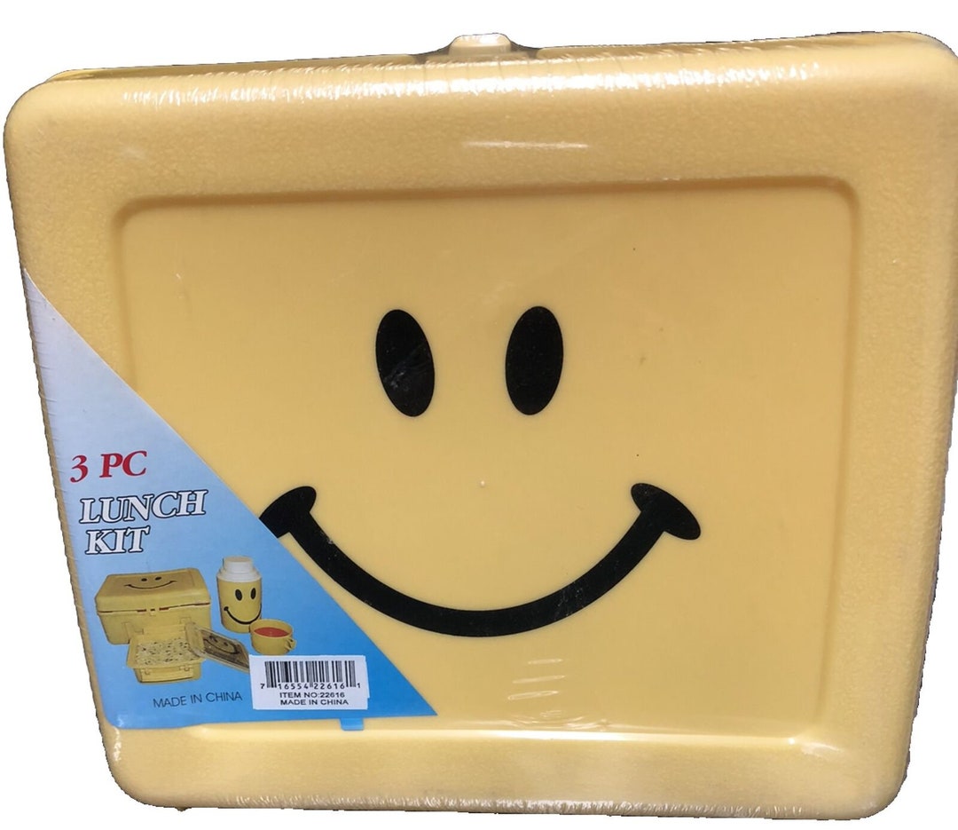 Vintage 80/90s Emoji Smiley Face SEALED Plastic Lunch Box W/ Matching ...