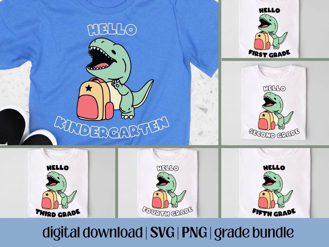 Boy Back to School Dinosaur SVG PNG Bundle, School Grade Level Svg ...