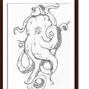 Pen and Ink Hand Drawn Octopus - Etsy
