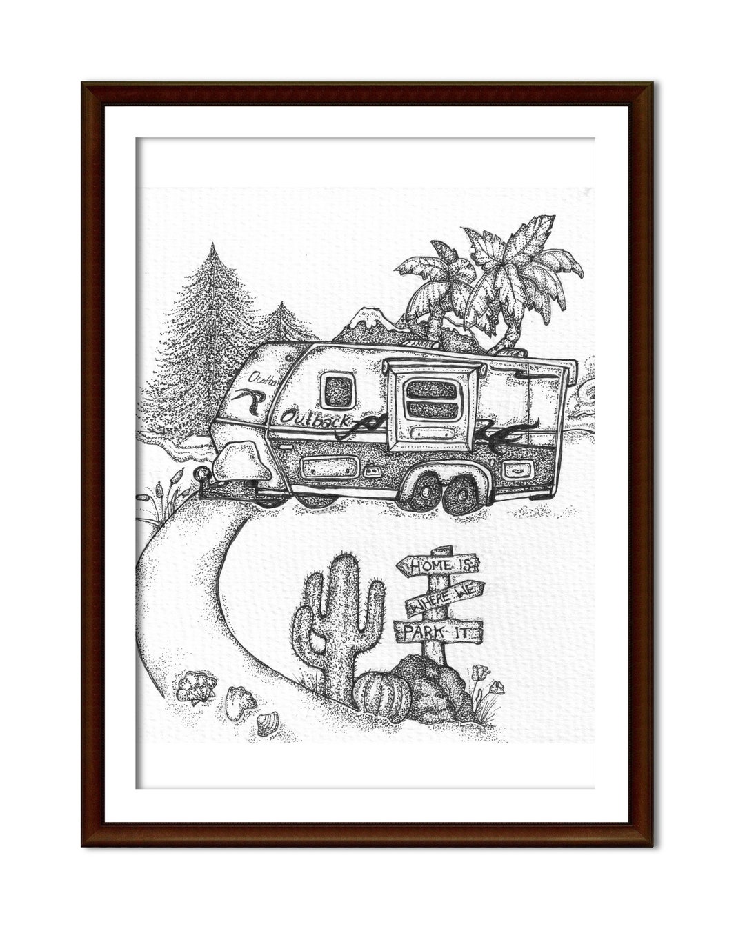 Hand Drawn Pen and Ink Drawing of Travel Trailer Living Its Best Life ...