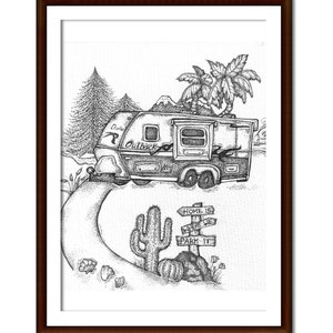 Hand Drawn Pen and Ink Drawing of Travel Trailer Living Its Best Life ...