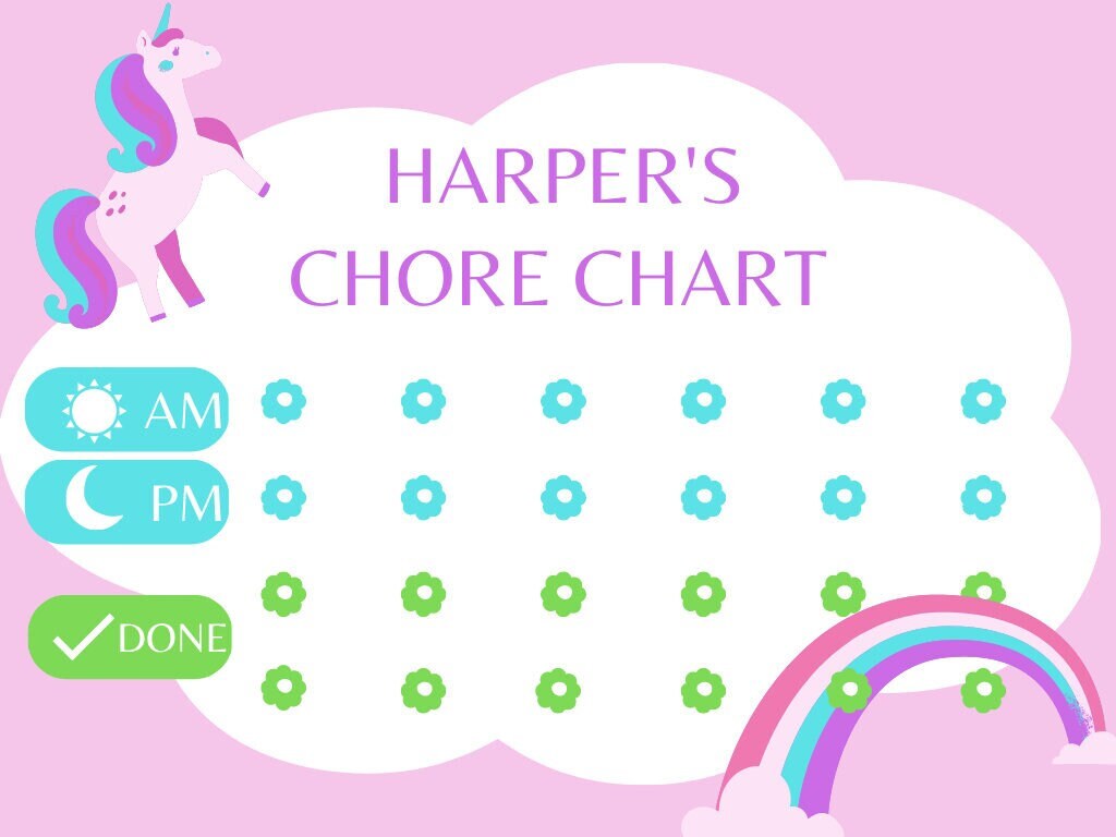 Kids Editable Chore Chart, Kids Daily Responsibilities Chart, Printable ...