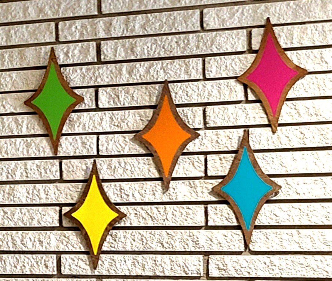Set of 5 MCM Inspired Atomic Star Wooden Wall Plaques Mid Century ...