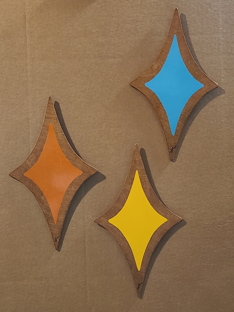 Set of 3 MCM Inspired Atomic Star Wooden Wall Plaques - 1960's Look ...