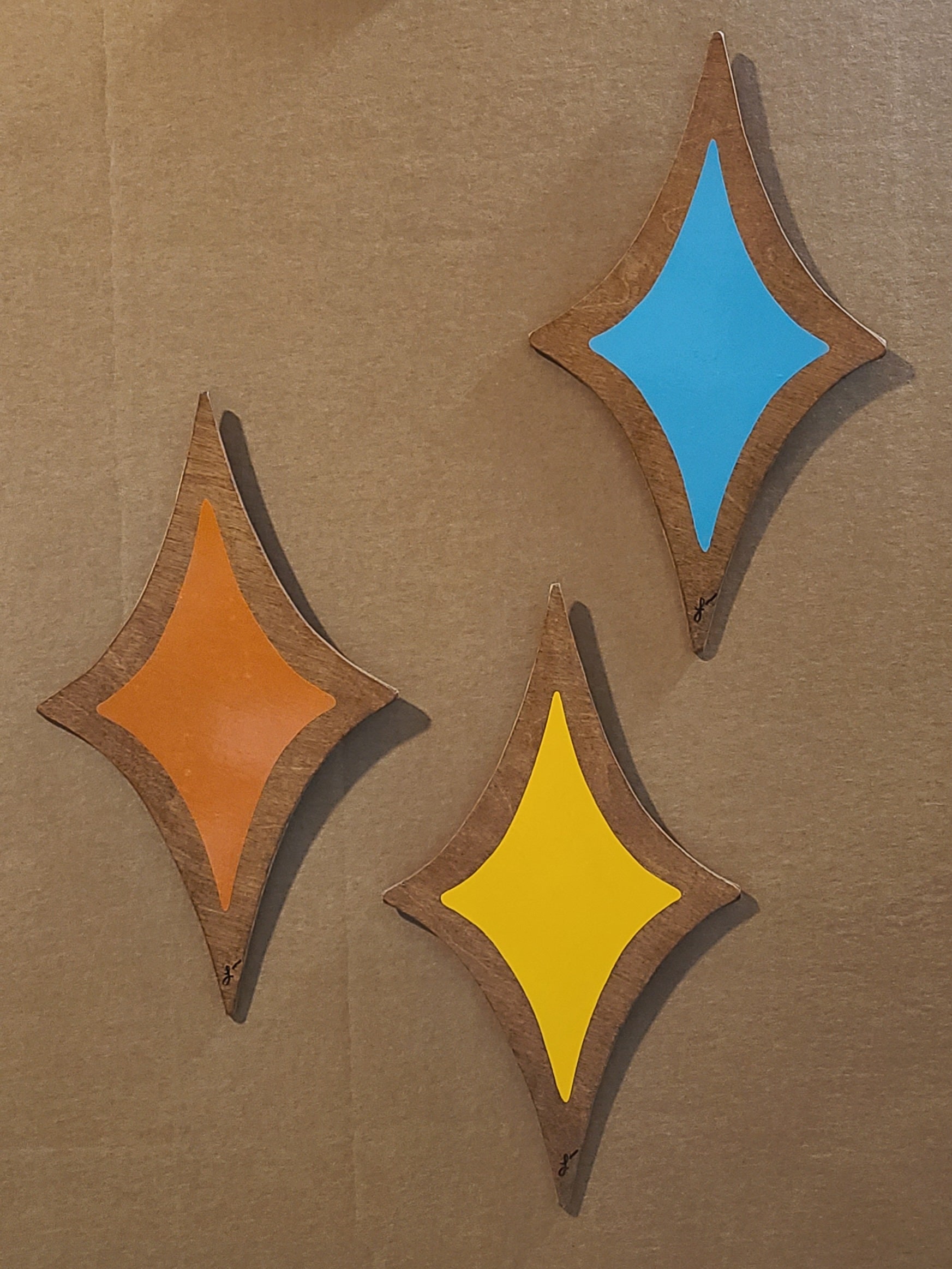 Set of 3 MCM Inspired Atomic Star Wooden Wall Plaques - Etsy