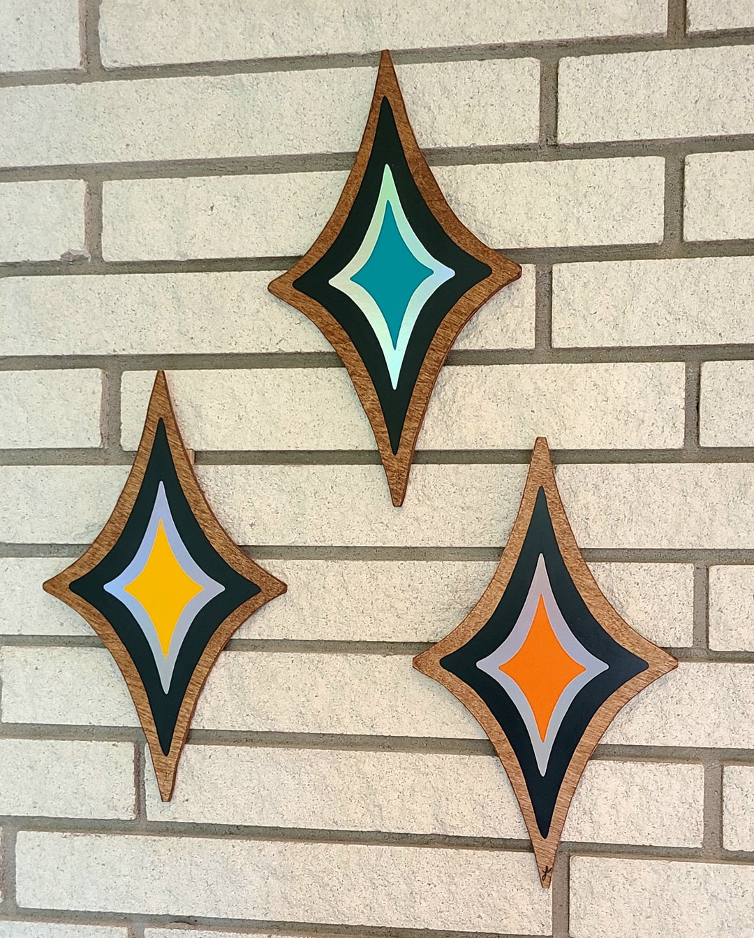 Set of 3 MCM Inspired Atomic Tri-colored Star Wooden Wall - Etsy