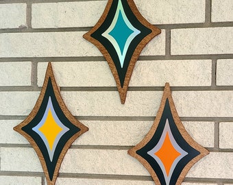 Set of 3 MCM Inspired Atomic Star Wooden Wall Plaques - Etsy