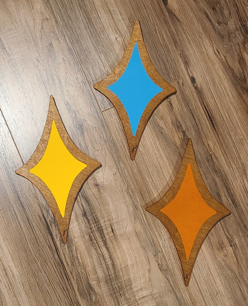 Set of 3 MCM Inspired Atomic Star Wooden Wall Plaques - 1960's Look ...