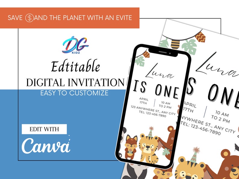 Forest Friends Birthday Party Digital Invitation Template, Editable ...