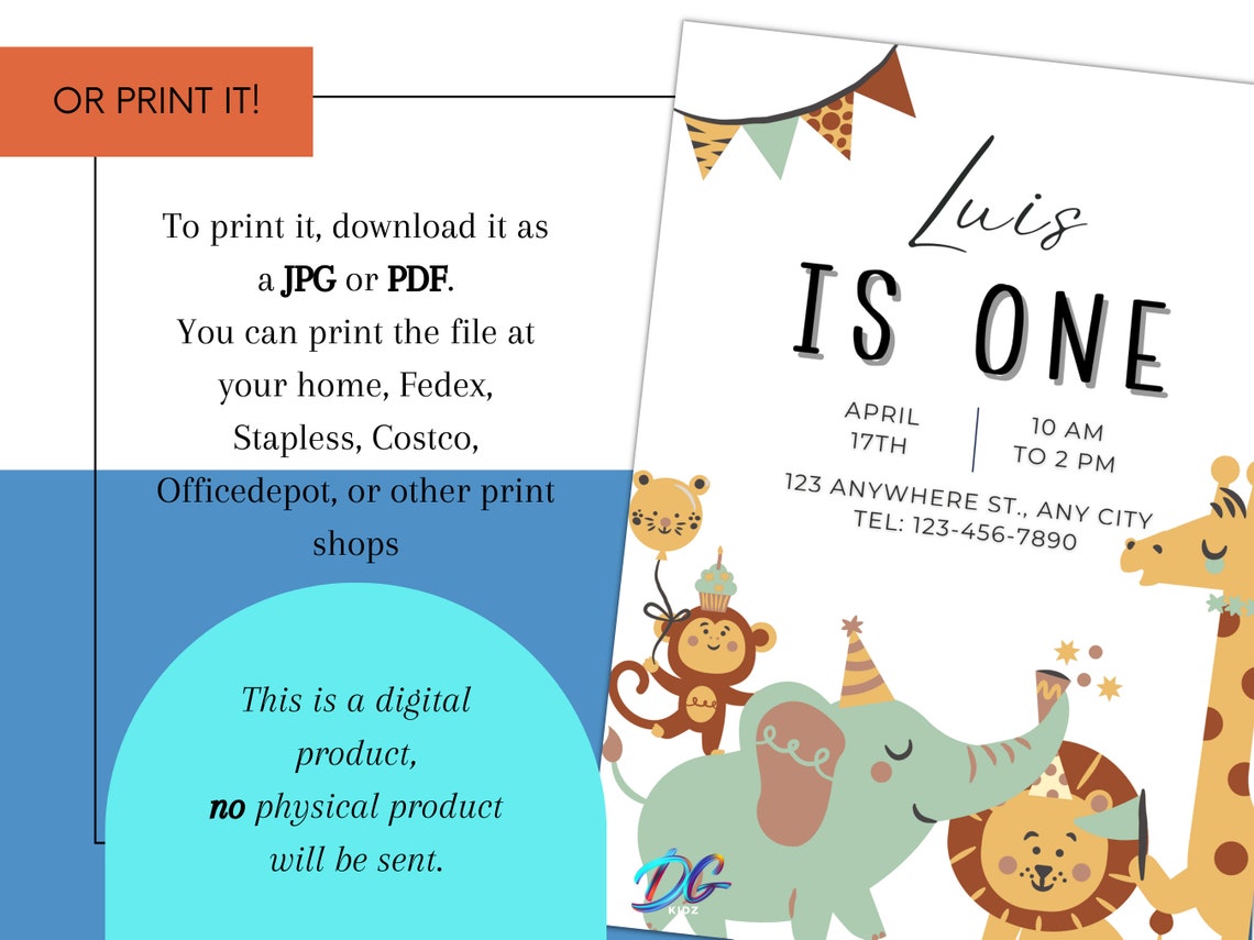 Safari Friends Birthday Party Invitation, Digital Safari Theme ...