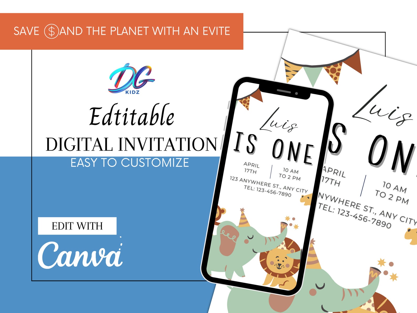 Safari Friends Birthday Party Invitation, Digital Safari Theme ...