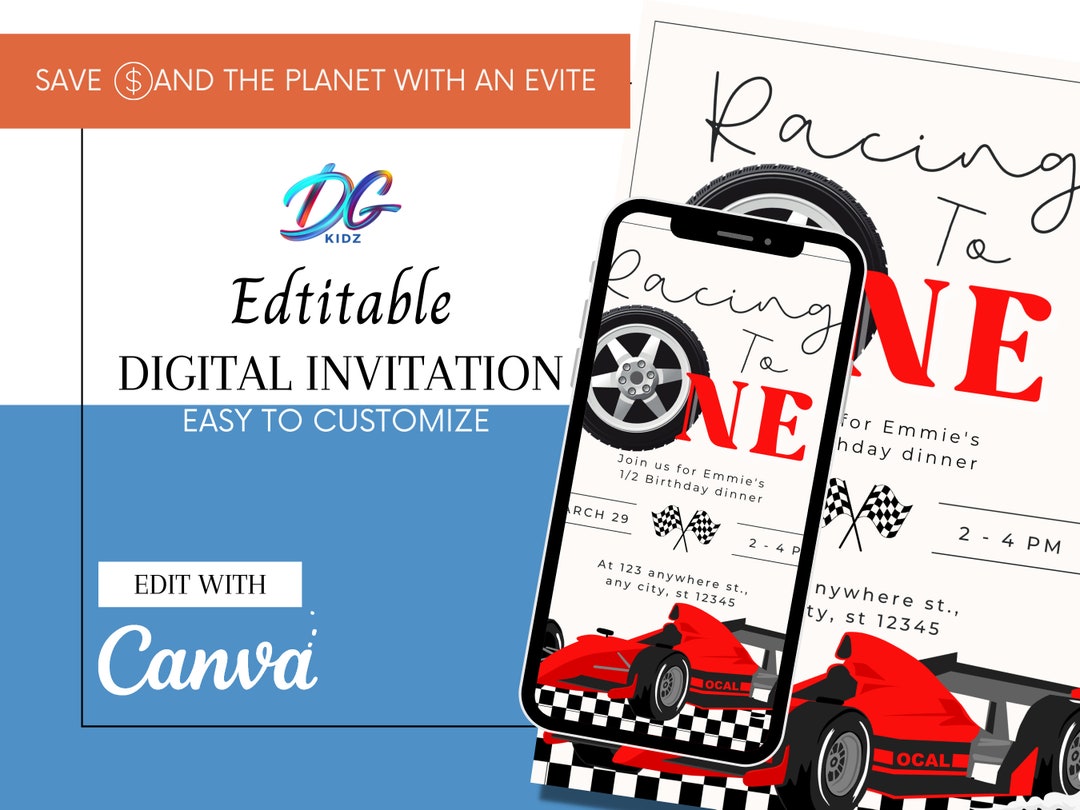 Racing to One Party Editable Invitation, Half Birthday Invitation, Race ...