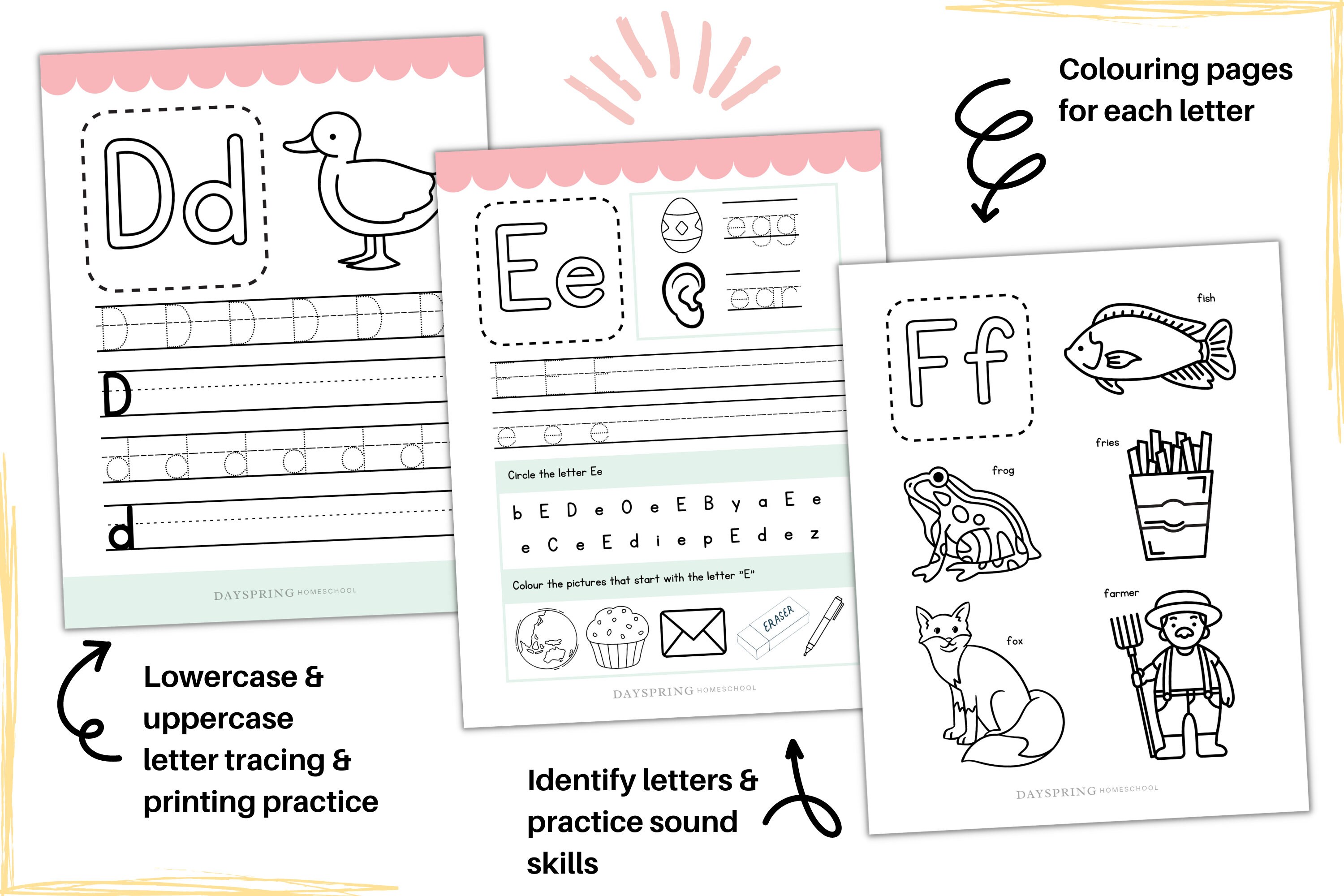 Alphabet Worksheets Printable Preschool Homeschool Tracing Colouring - Etsy