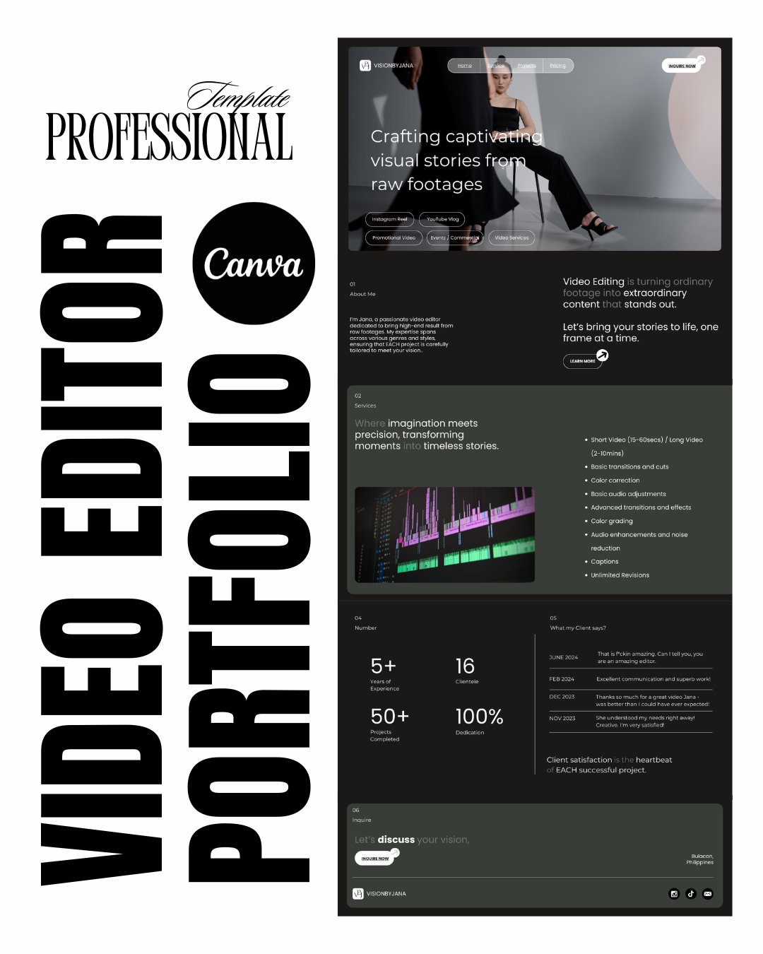 Video Editor Portfolio Website Design / Professional Minimal Website Design - Etsy