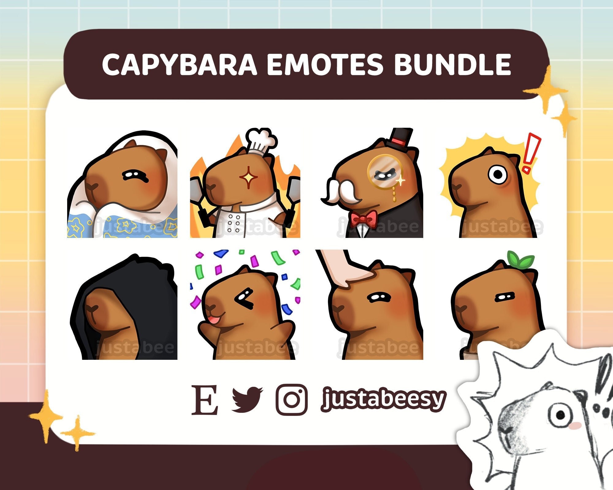 CAPYBARA EMOTE BUNDLE (8) | Stream Emotes | Twitch Graphics | Twitch ...