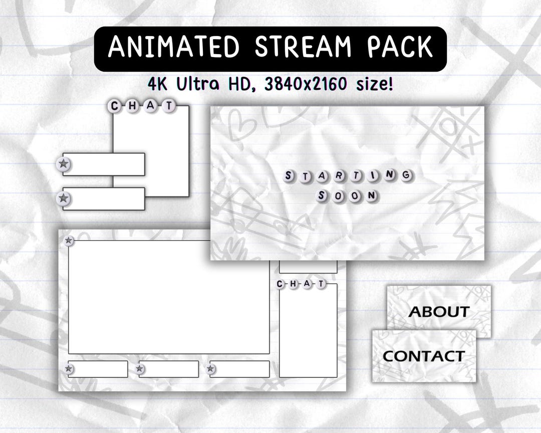 Paper Doodle Animated Stream Pack | Twitch OBS Overlay Streaming Bundle ...