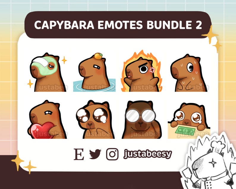 CAPYBARA EMOTE BUNDLE 2 (8) | Stream Emotes | Twitch Graphics | Twitch ...