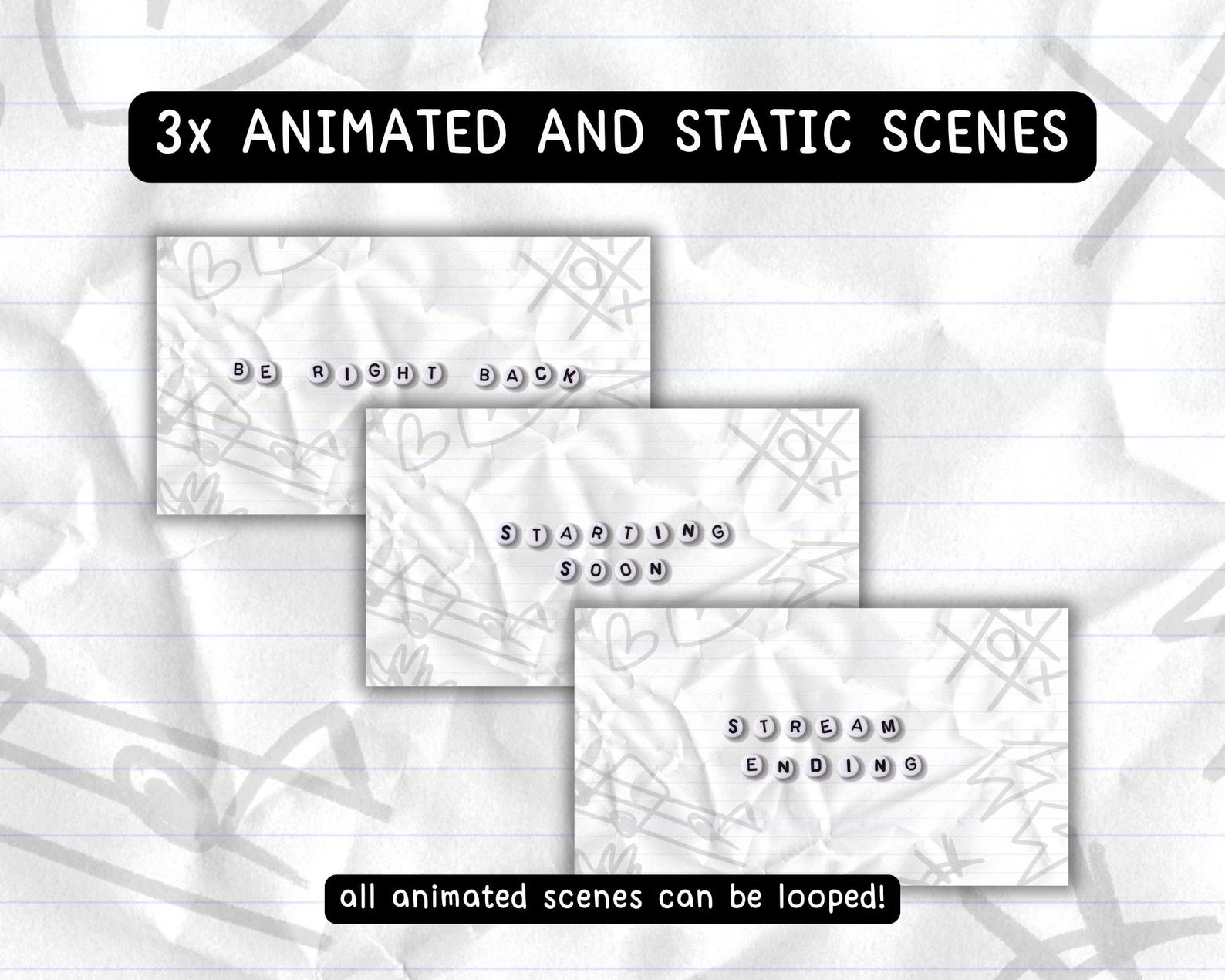 Paper Doodle Animated Stream Pack | Twitch OBS Overlay Streaming Bundle ...