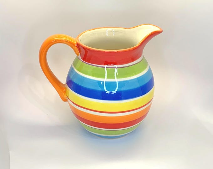 Siaki Porcelain Ceramic Rainbow Striped Pitcher, Ewer, Art Pottery ...