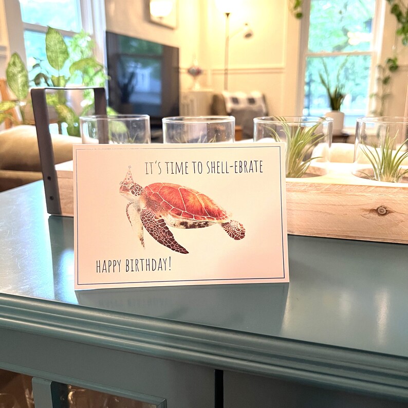 Sea Turtle Pun Card, Sea Turtle Birthday Card, Watercolor Sea Turtle ...