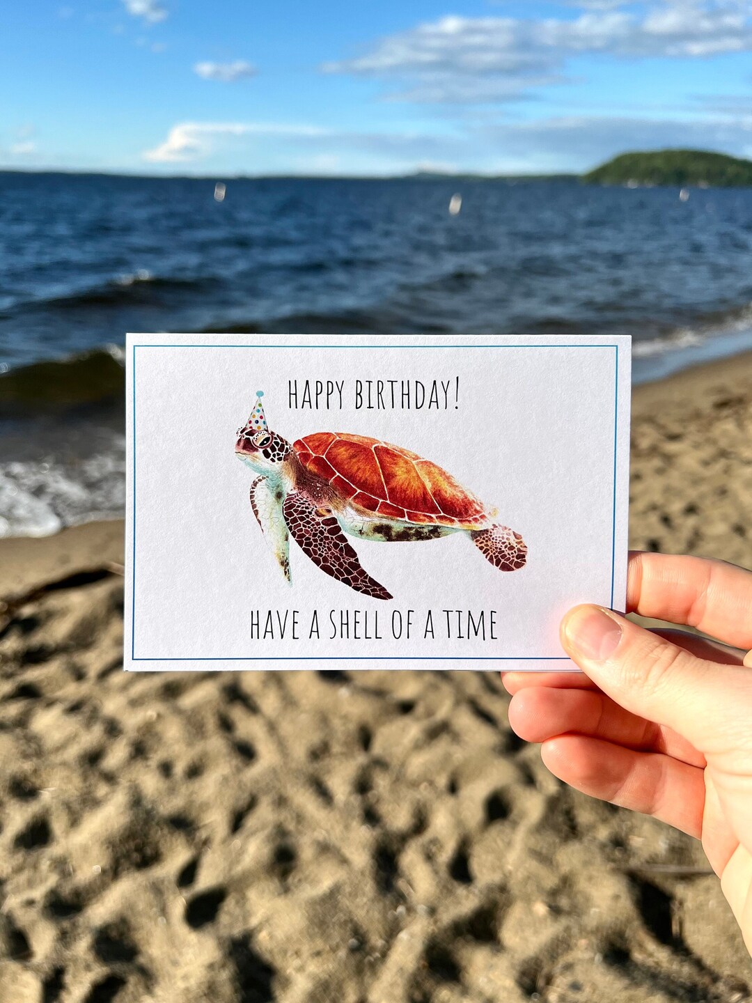 Sea Turtle Pun Card, Sea Turtle Birthday Card, Watercolor Sea Turtle ...