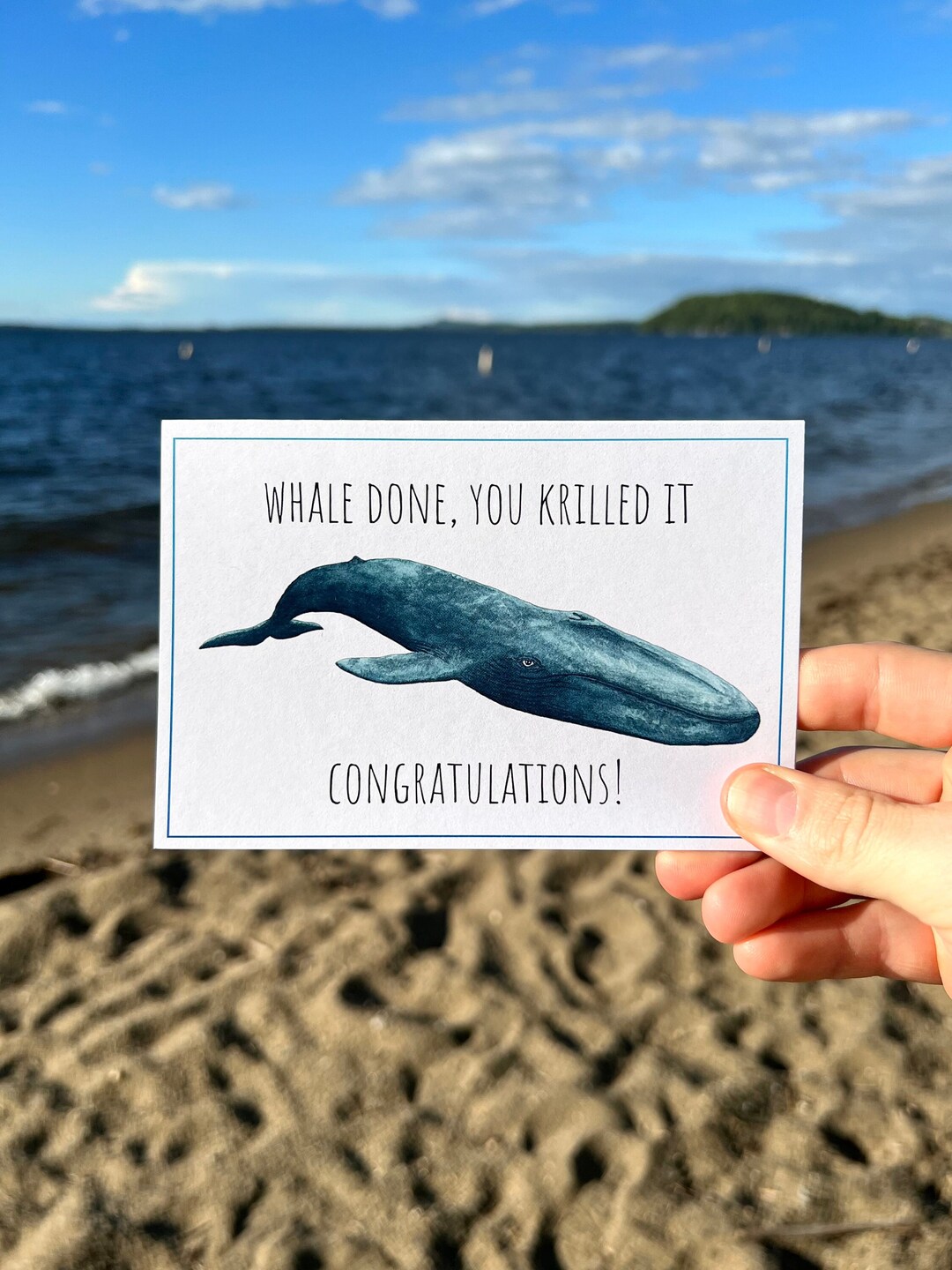 Blue Whale Pun Card, Blue Whale Greeting Card, Watercolor Blue Whale ...