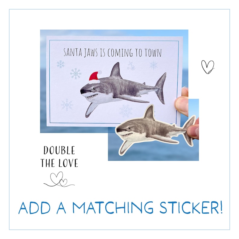 Funny Shark Christmas Card, Santa Jaws Holiday Card, Watercolor Great ...