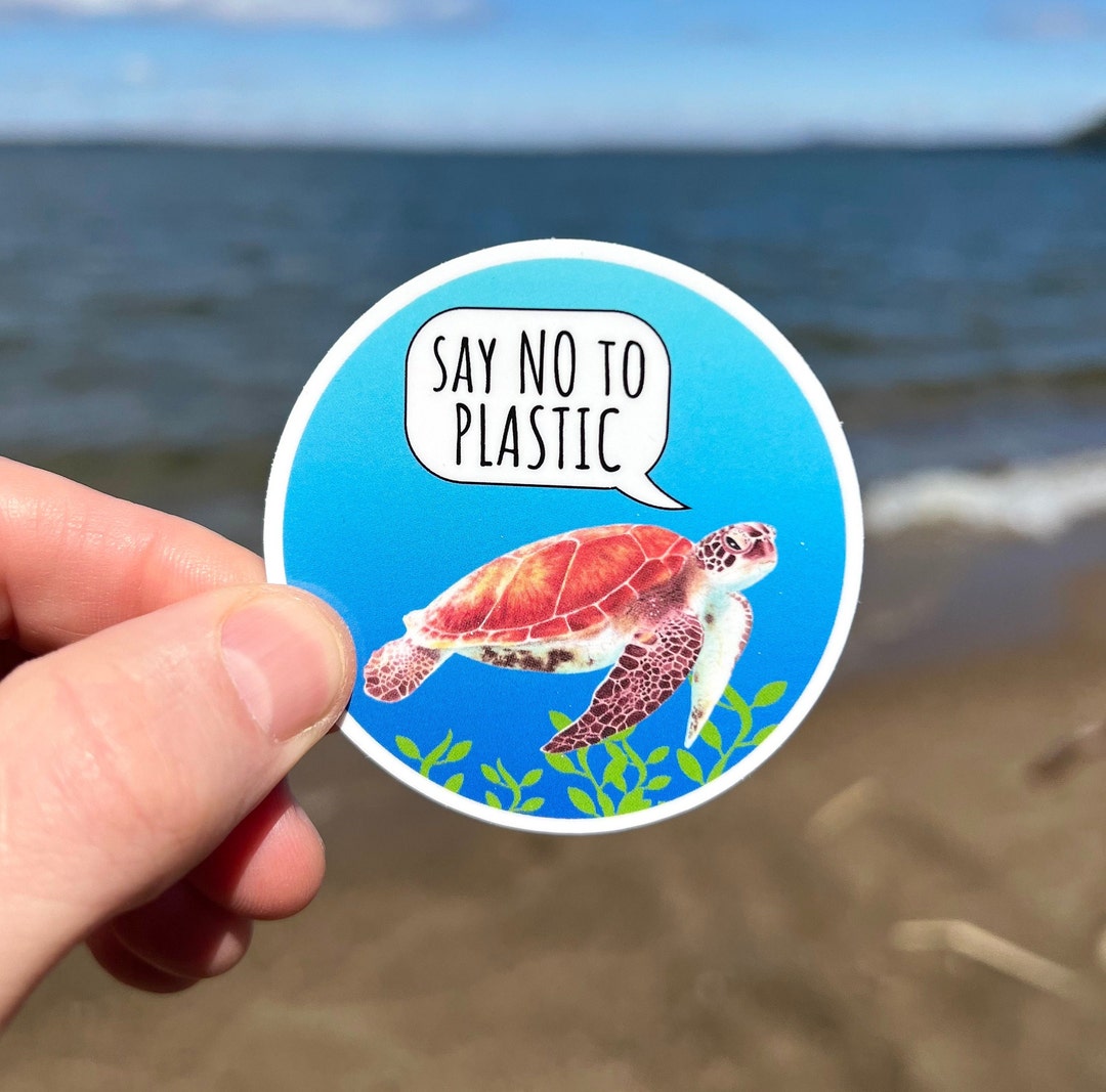 Say No to Plastic, Watercolor Sea Turtle Sticker, Sea Turtle Lover Gift ...