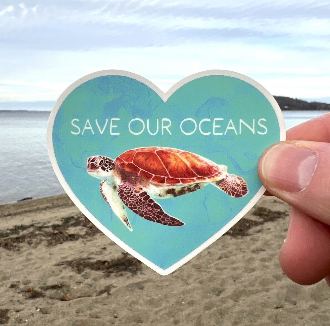 Save Our Oceans Sticker, Watercolor Sea Turtle Sticker, Sea Turtle ...