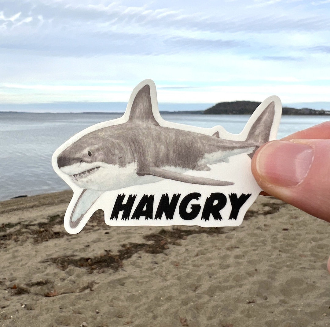 Hangry Sticker, Watercolor Great White Shark Sticker, White Shark Lover ...