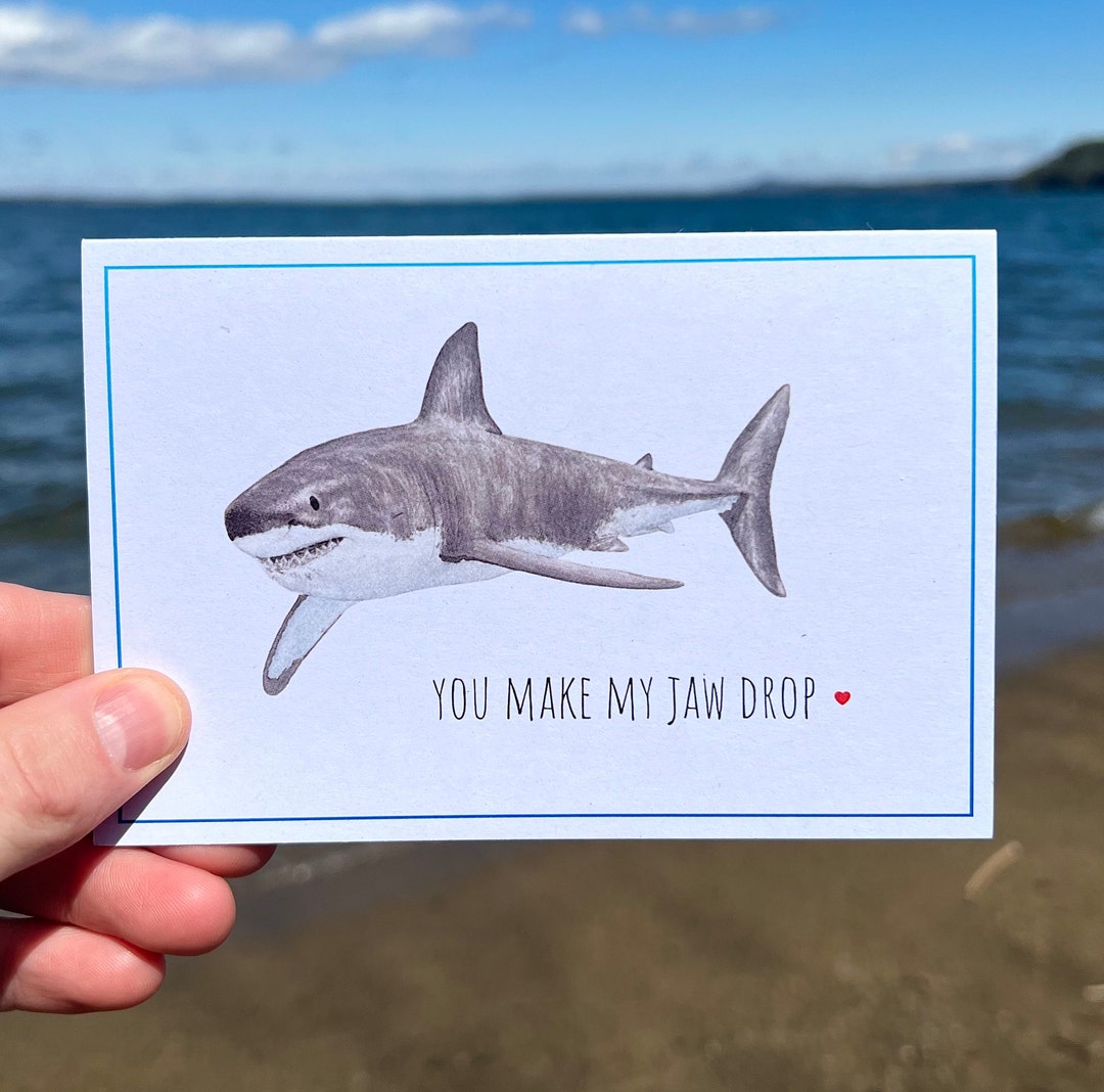Great White Shark Pun Card, White Shark Greeting Card, Watercolor Shark ...