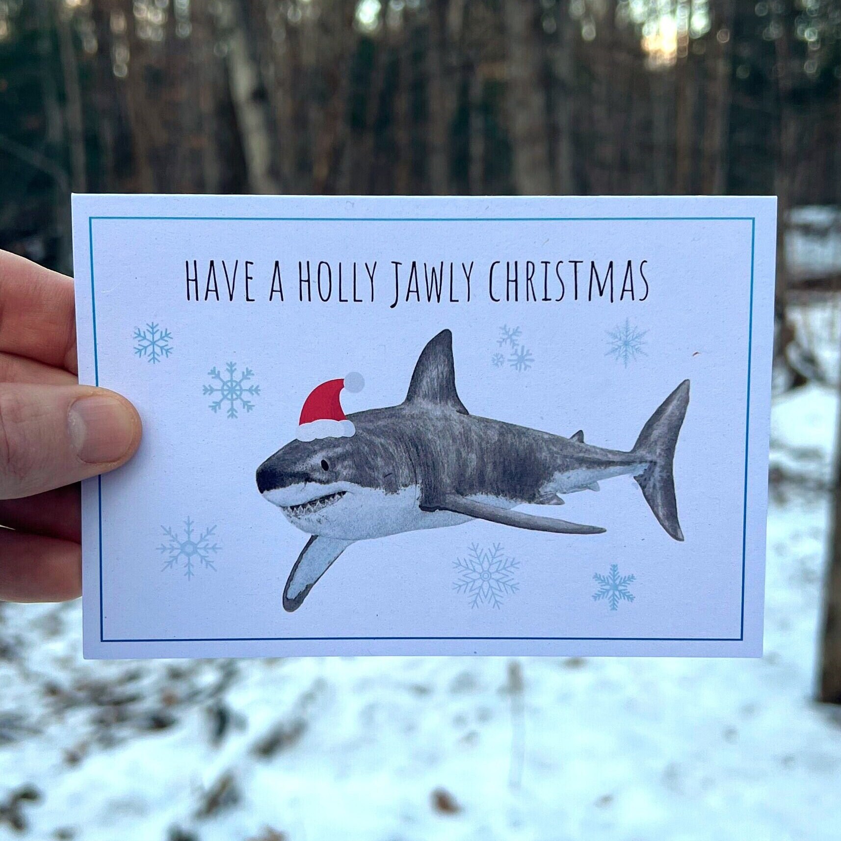 Holiday Shark Pun Card, Shark Christmas Card, White Shark Holiday Card ...