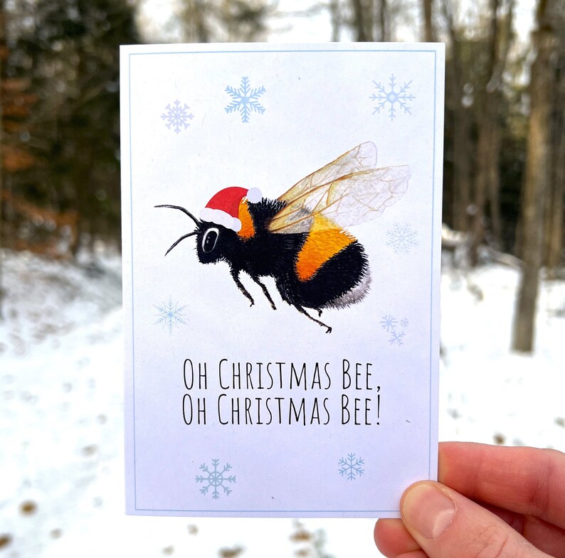 Holiday Pun Card, Christmas Card, Christmas Bee Card, Watercolor ...