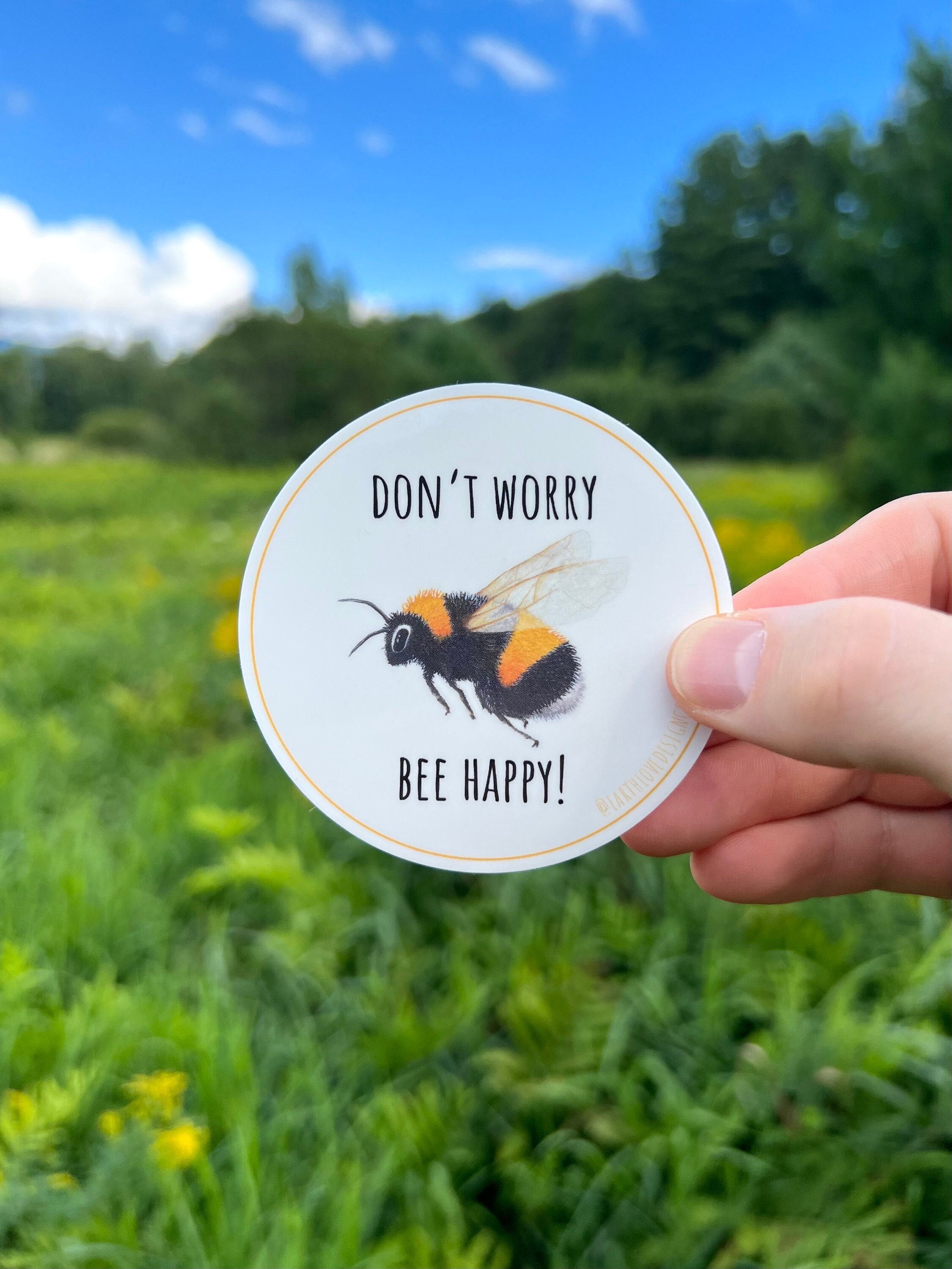 Don't Worry Bee Happy Sticker Watercolor Bumblebee - Etsy