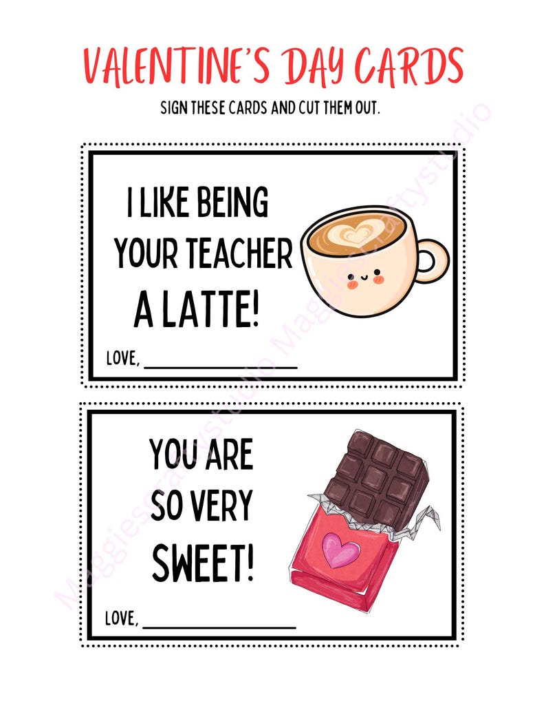 Printable Valentine’s Day Cards for Students – 12 Unique Designs, 2 per ...