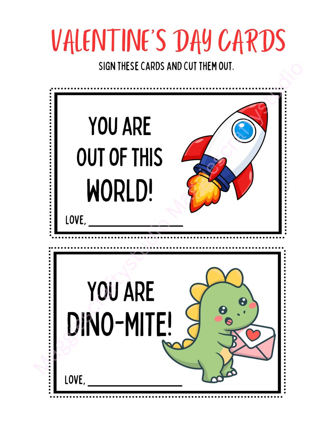 Printable Valentine’s Day Cards for Students – 12 Unique Designs, 2 per ...