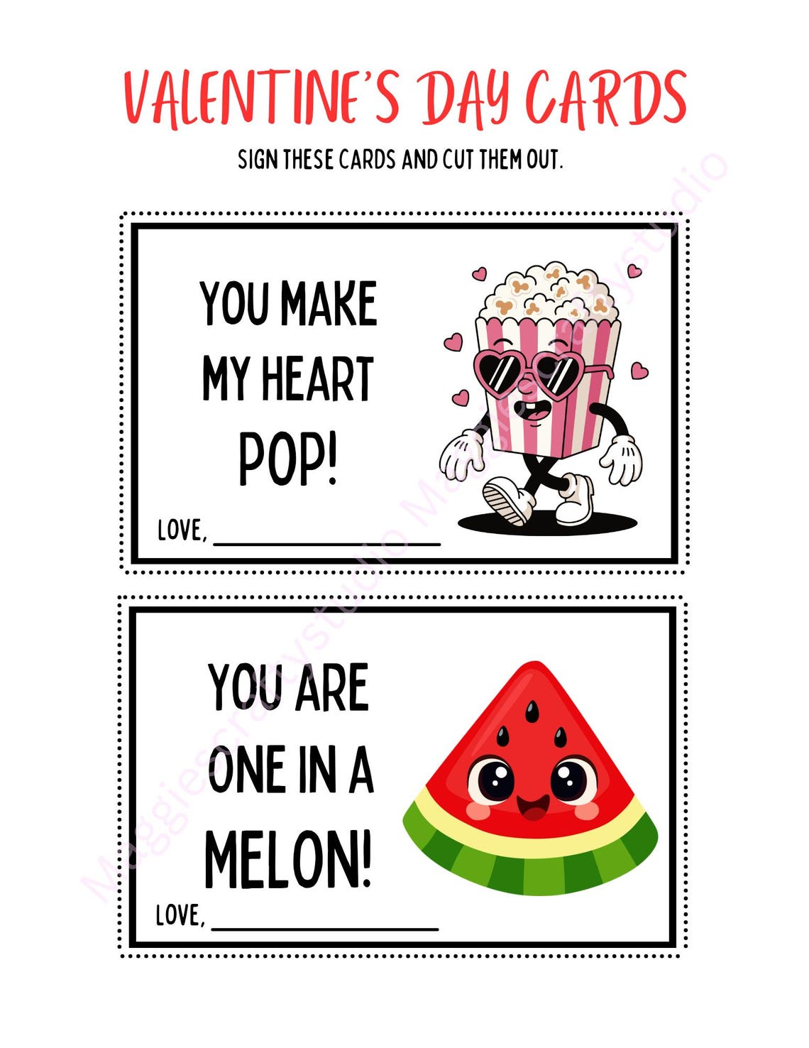 Printable Valentine’s Day Cards for Students – 12 Unique Designs, 2 per ...