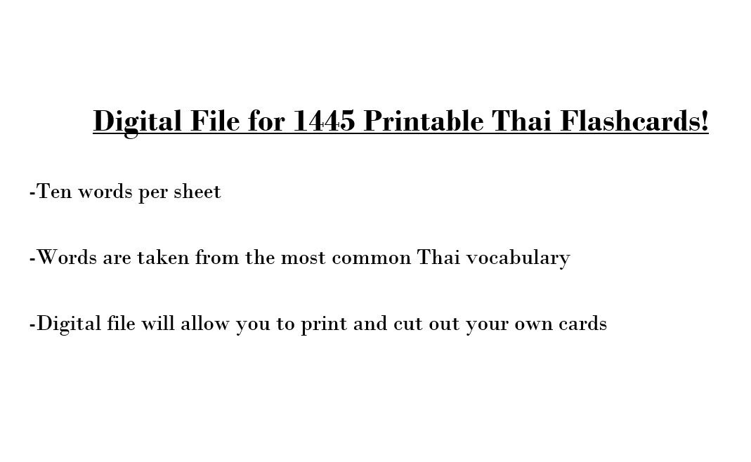 Printable Thai Flashcards (1445 Words) - Etsy