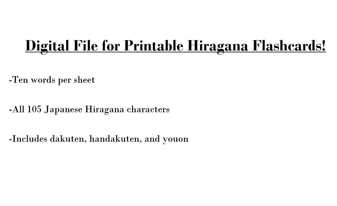 Printable Japanese Hiragana Flash Cards - Etsy