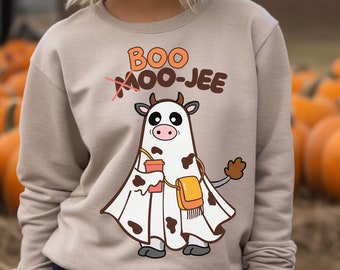Moo I Mean Boo Sweatshirt, Cute Cow Fall Sweatshirt, Cute Halloween ...