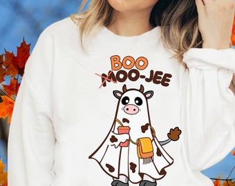 Moo I Mean Boo Sweatshirt, Cute Cow Fall Sweatshirt, Cute Halloween ...
