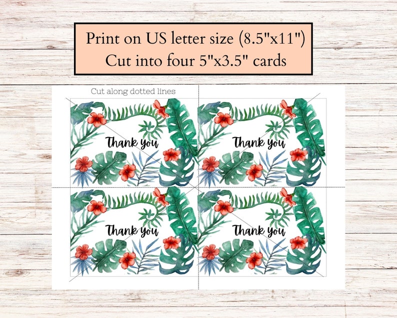 Tropical Leaf Printable Thank You Card Instant Download Red Hibiscus ...