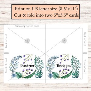 Tropical Leaves Printable Thank You Card Instant Download Purple ...