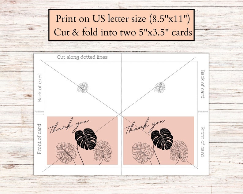 Tropical Leaf Printable Thank You Card Instant Download Pink Monstera ...