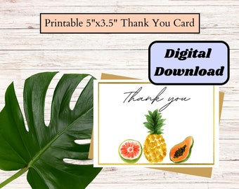 Tropical Leaves Printable Thank You Card Instant Download - Etsy