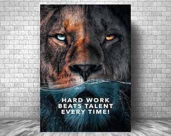 Lion Muscle Training Weightlifting With Dumbbell Poster Print, Wall Art ...