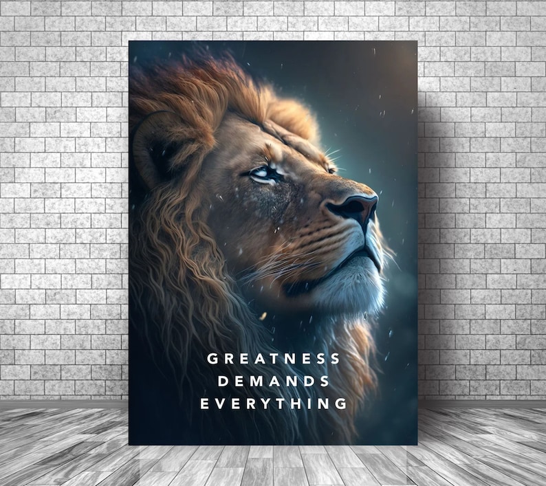 GRATNESS Demands EVERYTHING Lion Motivation Canvas || Lion Wall Art ...