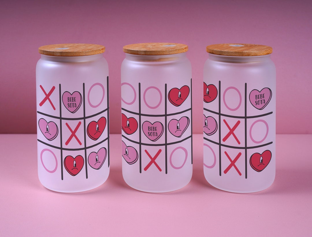 XOXO Iced Coffee Cup, Soda Cup, Frosted Glass Can With Bamboo Lid and ...